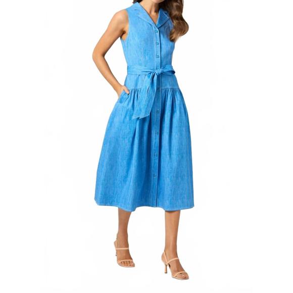 Shoshanna | Dresses | New Shoshanna Ezra Midi Dress In Chambray Melange ...